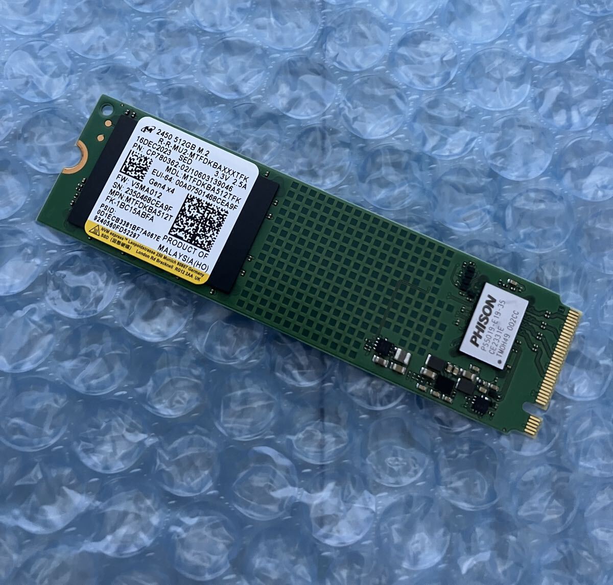 【目立った傷や汚れなし】Micron 2450 M.2 MTFDKBA512TFK NVMe SSD 512GB 使用時間1126時間の落札 ...