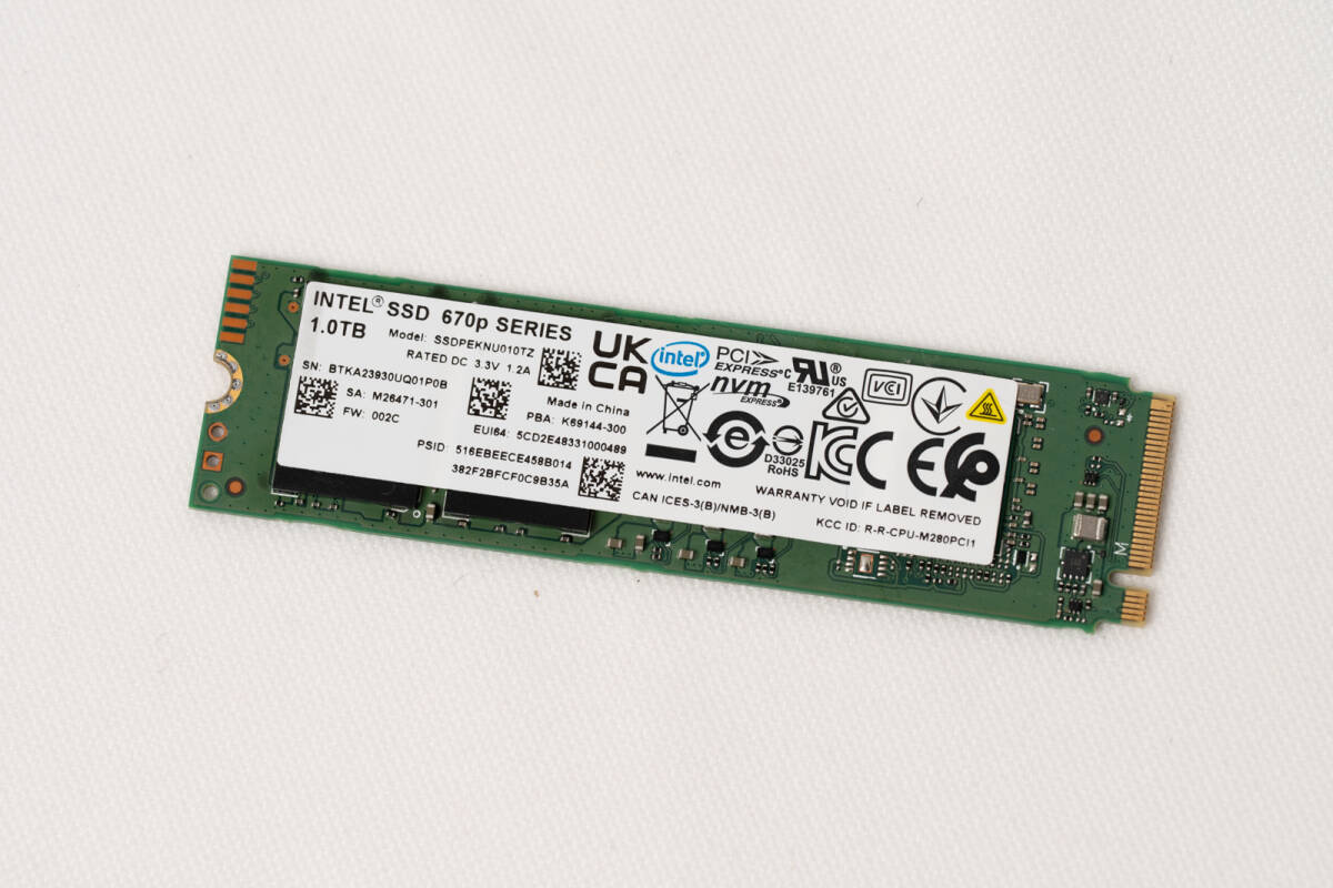 【目立った傷や汚れなし】動作品 正常100% INTEL 670p 1TB 1024GB NVMe M.2 SSD 952時間 ...