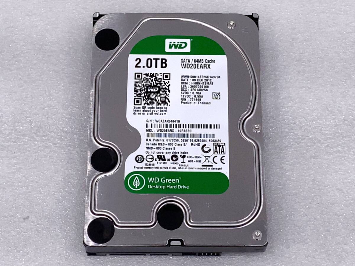 【目立った傷や汚れなし】WD HDD 2TB WDC WD20EARX-19PASB0 ウエスタンデジタル WD Green 3.5インチ ...