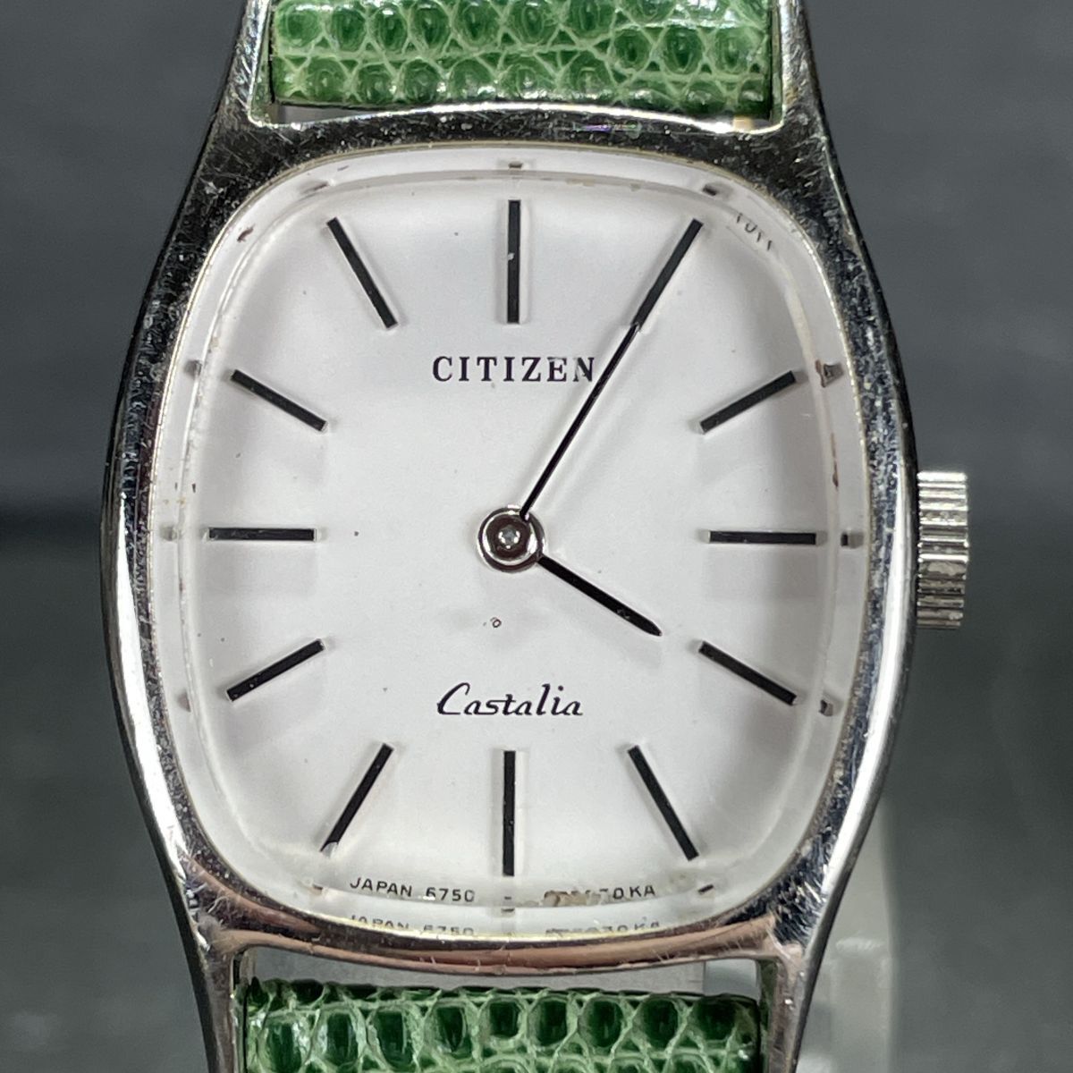 【やや傷や汚れあり】CITIZEN シチズン Castalia カスタリア 4-675894 腕時計 アナログ 手巻き ホワイト文字盤 レザー ...