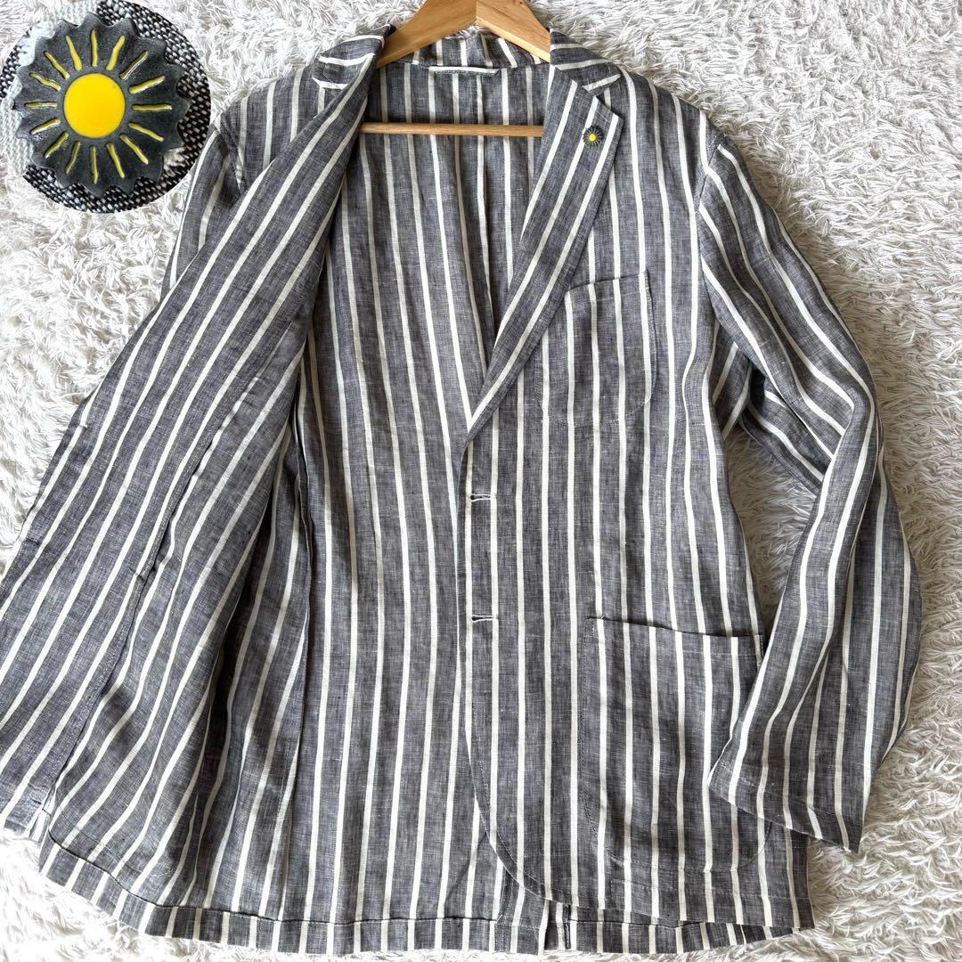 【未使用に近い】未使用級/麻100%/Lサイズ GIANNETTO ジャンネット 太陽 ラペルピン テーラードジャケット リネン ストライプ グレー メンズ ビジネスの落札情報詳細 ...