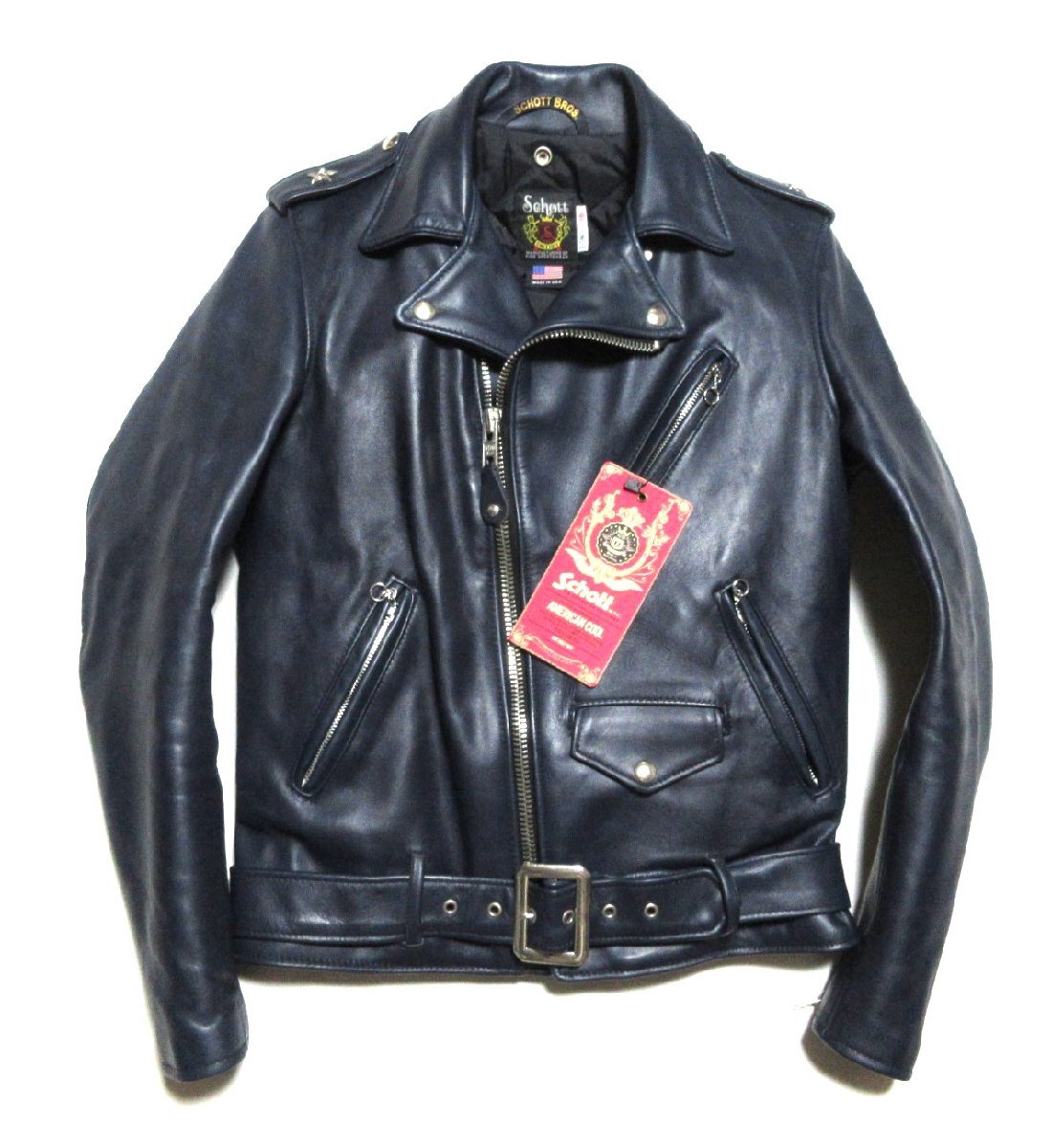 【目立った傷や汚れなし】極美品 廃版 Schott 613UST/7164 LONG ショット ワンスター ダブル ライダース/36/ネイビー(紺)/タイトフィット/USA/アメリカ/米国製の ...