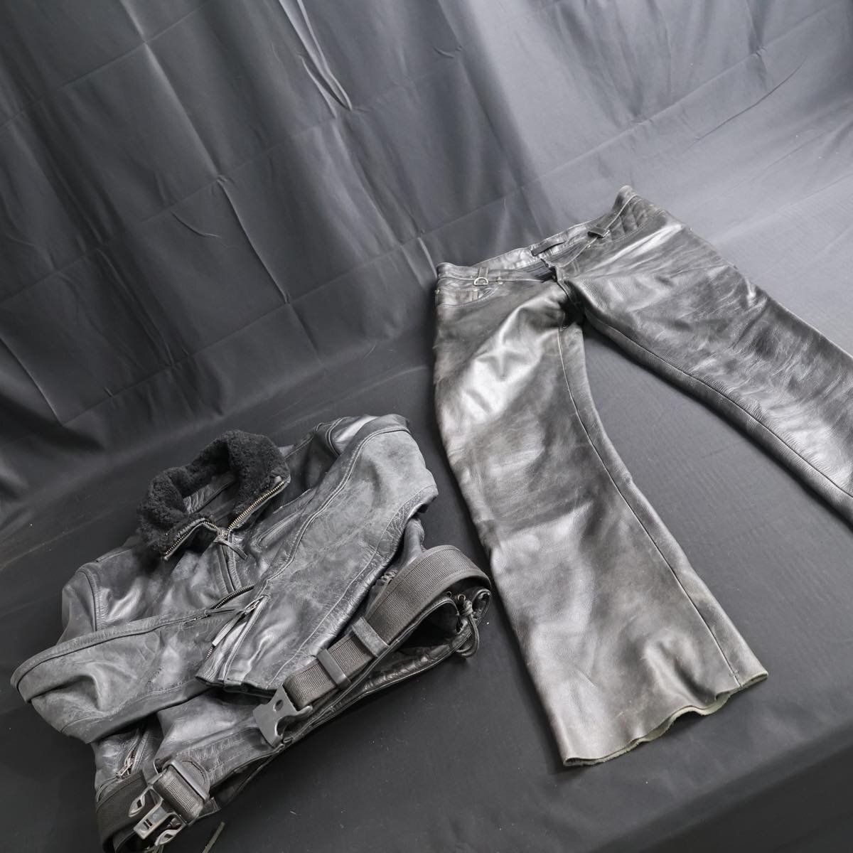 【傷や汚れあり】LIUGOO LETHER リューグーレザー 牛革 G1 タイプ フライト ボアジャケット SIZE:3L パンツ セット ...