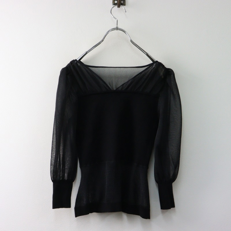 【未使用に近い】美品 2024SS スナイデル SNIDEL シアーボーダーニットプルオーバー one size/ブラック パフスリーブ トップス【2400014553055】の落札情報詳細 ...