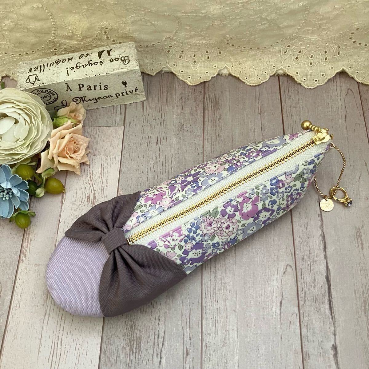 【未使用】ハンドメイド☆ リバティ Michelle 紫 ラベンダーりぼん バレエシューズ型ポーチ 指輪チャーム ペンケース の落札情報詳細 ...