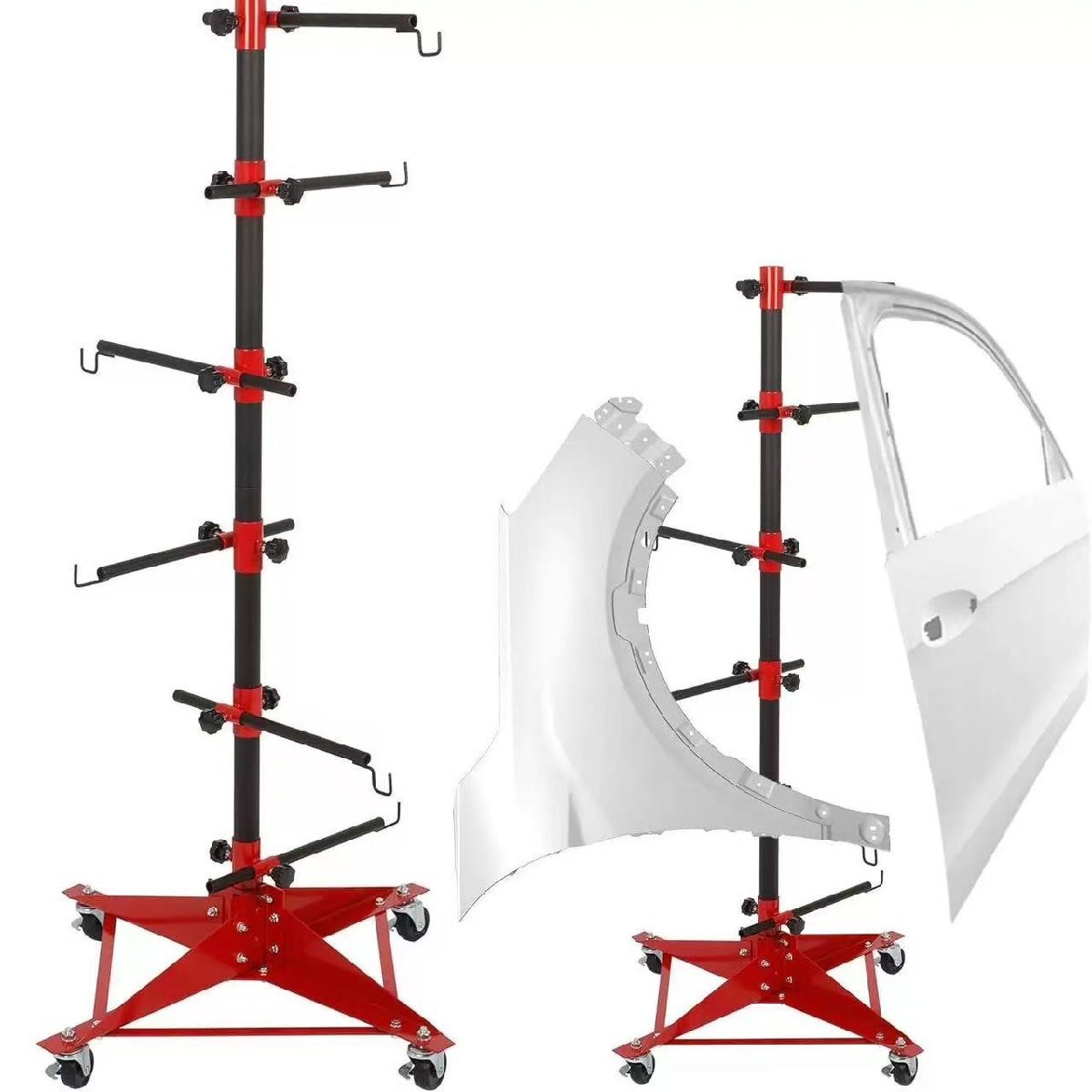 【未使用】調整可能なセンターポスト付きオートパネルツリーペイントスタンドホルダー、6つの調整可能なフック/4つのホイール付きの頑丈な車の落札 ...