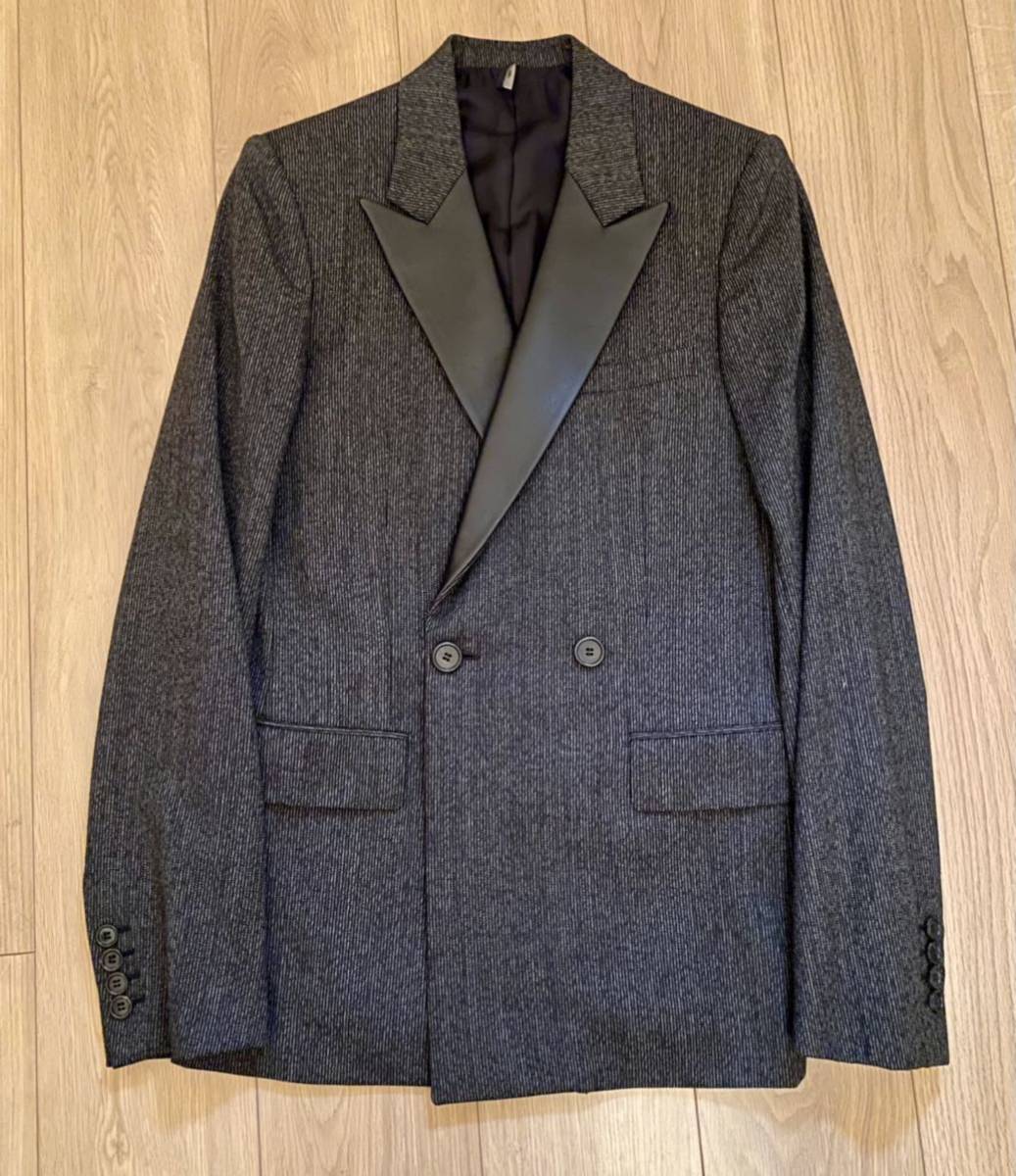 【目立った傷や汚れなし （詳細）】Dior homme ディオールオム エディ スリマン 期 Hedi Slimane 07AW レザー ラペル切替 ダブル ジャケット ウール 美品 44 ...