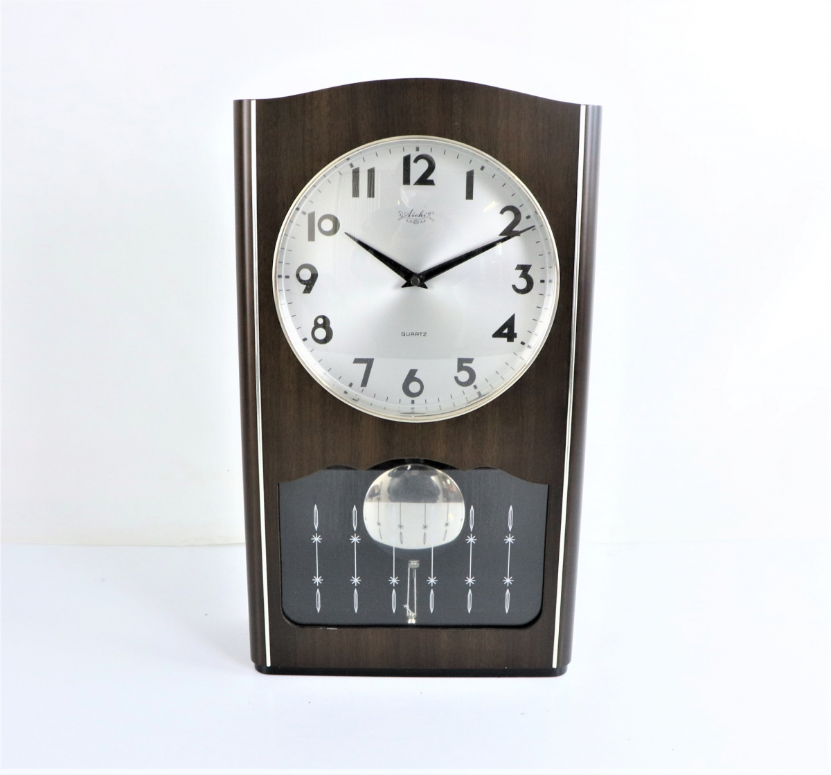 【目立った傷や汚れなし】AICHI TOKEI 愛知時計 ふり子付き水晶時計 アイチ クオーツ クロック AICHRON アンティーク 昭和 ...