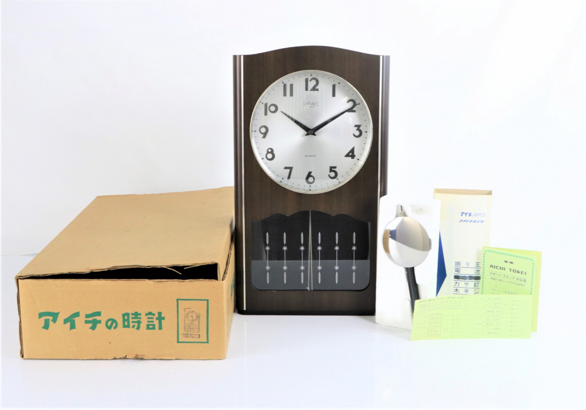 【目立った傷や汚れなし】AICHI TOKEI 愛知時計 ふり子付き水晶時計 アイチ クオーツ クロック AICHRON アンティーク 昭和 ...