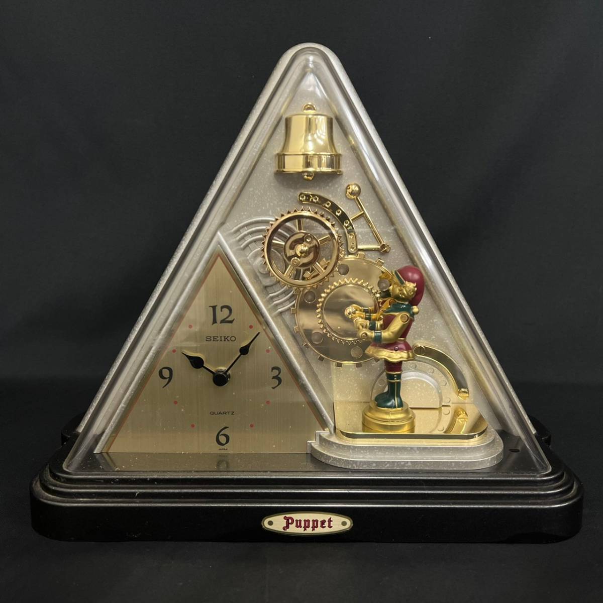 【やや傷や汚れあり】レア SEIKO Puppet パペット RE543B 木枠 からくり 掛け時計 未使用保管品 メロディ 扉開閉 レトロ ...
