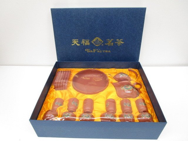 【未使用】[即日発送]★未使用★ Ten Fu's TEA 天福茗茶 茶器セット 龍 6客 中国茶器 陶器 急須 茶海(ピッチャ) 茶盤 茶托 ...