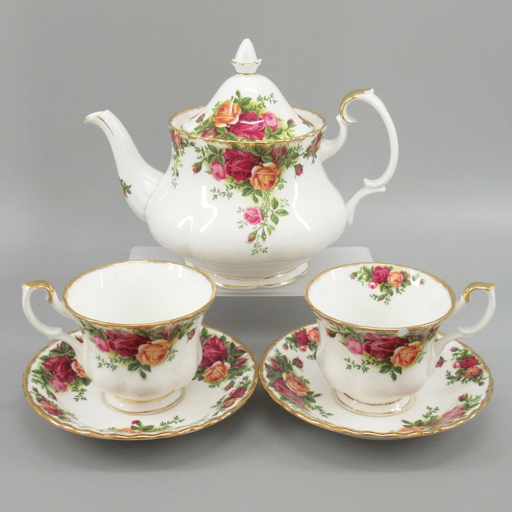 【傷や汚れあり】1円～ ロイヤルアルバート オールドカントリーローズ カップ＆ソーサー ティーポット 計5点 食器 英国製 薔薇 148 ...