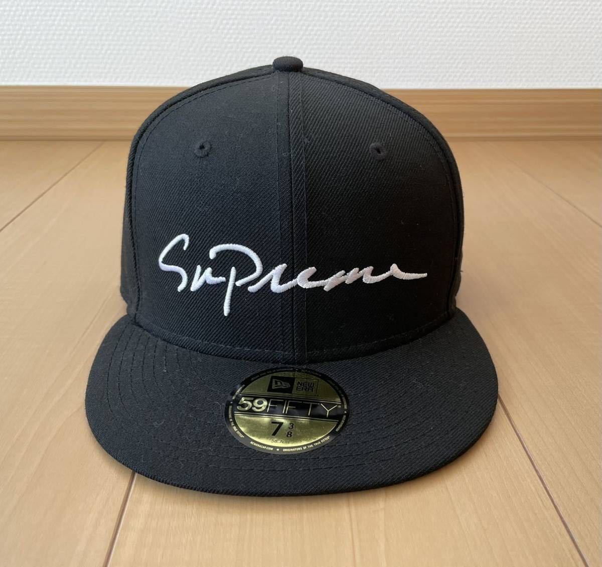 【目立った傷や汚れなし】おまけ付き☆7 3/8 Supreme NEW ERA スクリプトロゴ☆Classic Script Cap ...