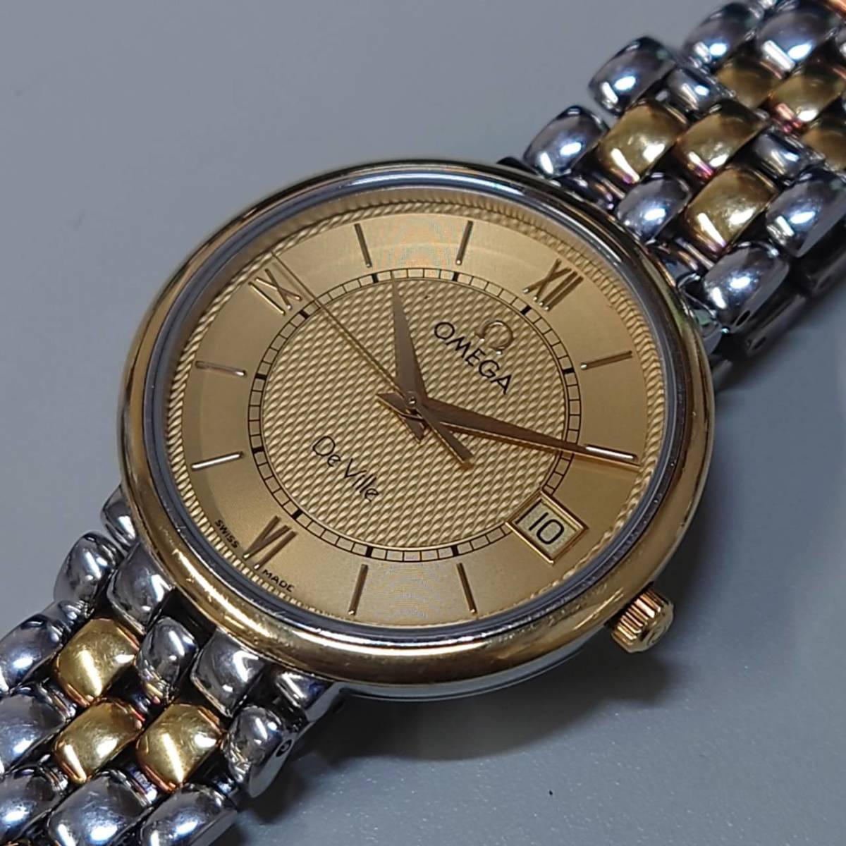 【やや傷や汚れあり】1円～ 稼働品 オメガ OMEGA デビル DEVILLE デイト シャンパン文字盤 メンズ コンビ クォーツ 電池交換済みの落札情報詳細 - Yahoo!オークション落札 ...