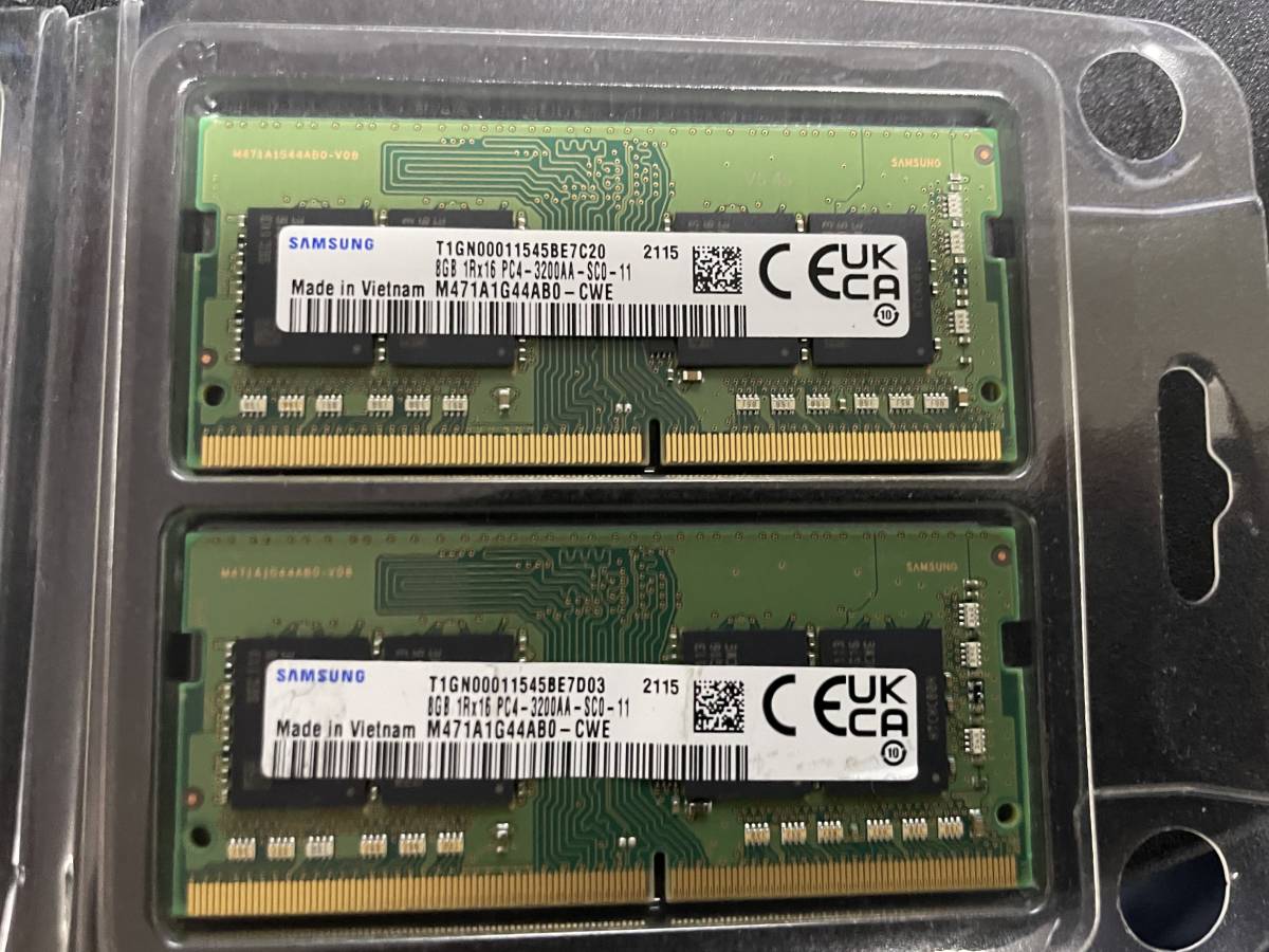【目立った傷や汚れなし】Samsung DDR4 ノートPCメモリ RAM 16G (M471A1G44AB0-CWE) 8GB × 2枚 3200 MHz PC4-25600 SODIMM ...