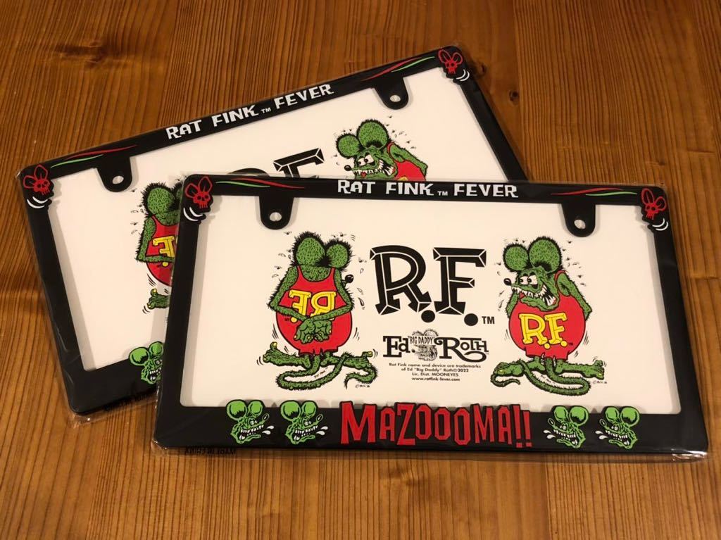 【未使用】2枚組 送料込み ブラック 車検適合 MOONEYES Rat Fink Face フェイス ロゴ ライセンスフレーム 車用 ...