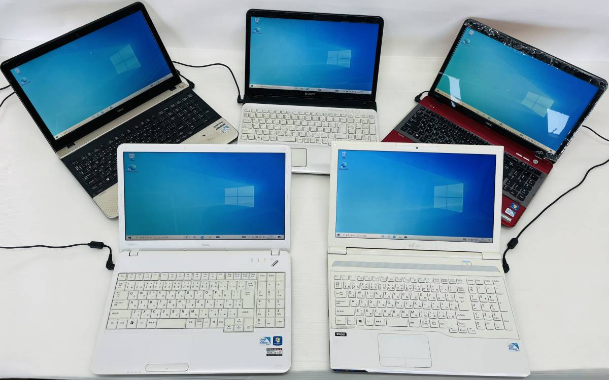 【傷や汚れあり】29 Sony NEC FUJITSU 国内コンシューマー ノートパソコン5台セット ACアダプター付属 キーボード検査 ...