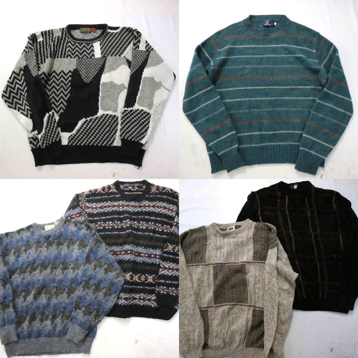 【やや傷や汚れあり】 素材MIX デザイン系ニット set 総柄 古着屋系 他 (メンズXL) 6枚セット まとめ売り 古着卸 1円スタート ...