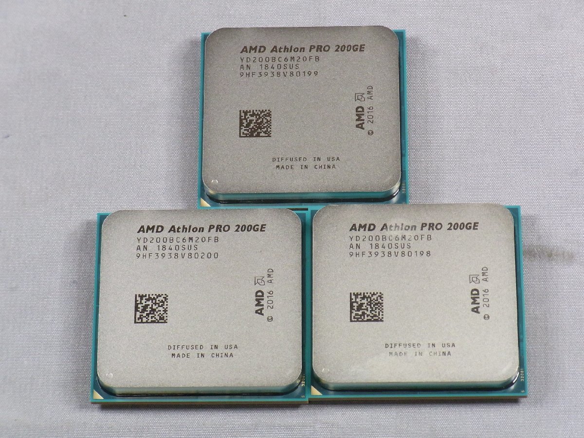 【やや傷や汚れあり】B33297 O-01369 AMD Athlon PRO 200GE Socket AM4 CPU 3個セット 動作品の ...