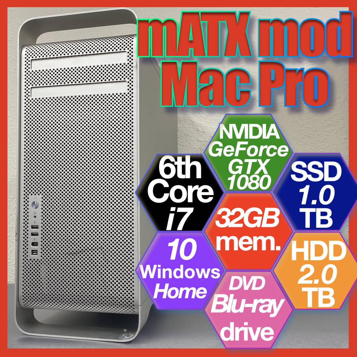 【傷や汚れあり】Mac Pro mATX化改造 Core i7 & NVIDIA GeForce GTX 1080 8GB & 32GBメモリ ...