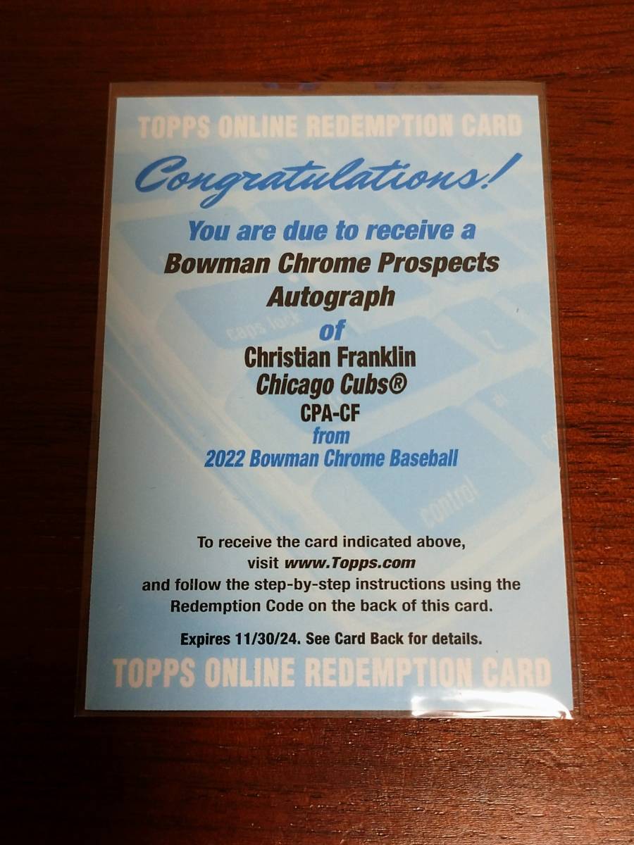 【未使用に近い】2022 Bowman Chrome Christian Franklin 1st Prospect Auto ...