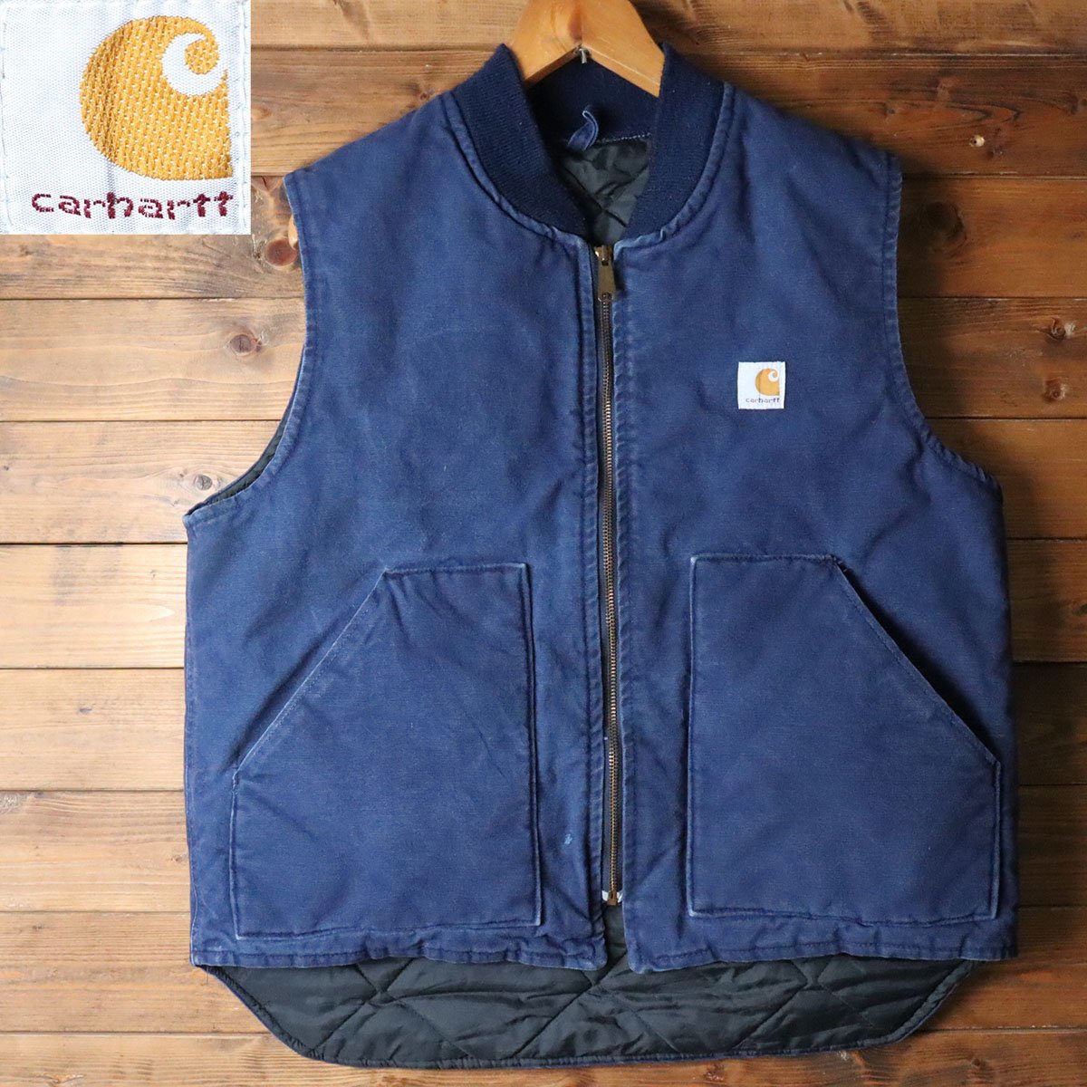 【やや傷や汚れあり】H1K/S3.1-5 80s-90s ビンテージ USA製 carhartt カーハート ダックベスト 中綿 ネイビー ブルー ヴィンテージ アメリカ古着の落札情報詳細 ...