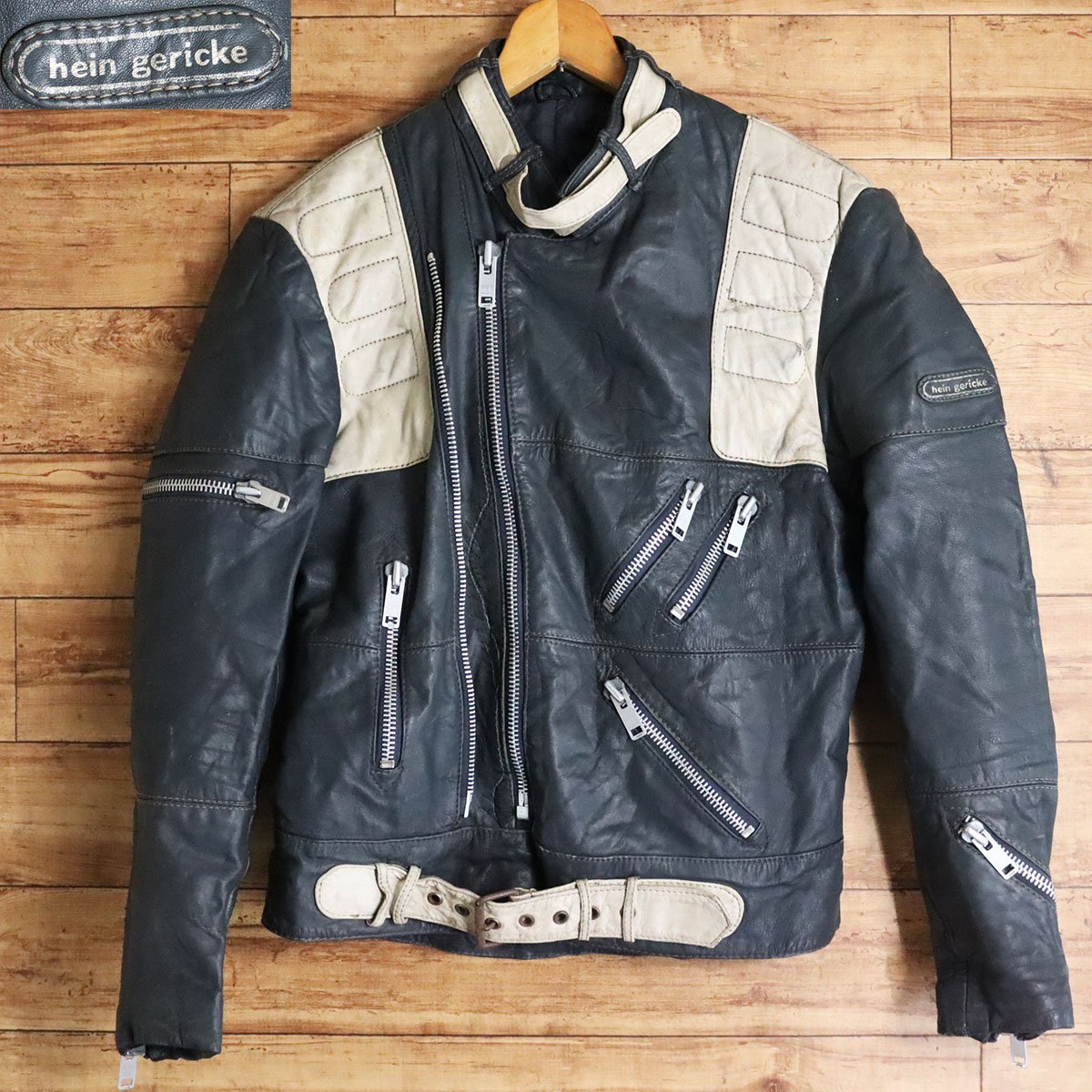 【やや傷や汚れあり】H7S/s4.28-2 Hein gericke ハインゲリック 本革 レザージャケット ライダース 革ジャン 皮ジャン ...