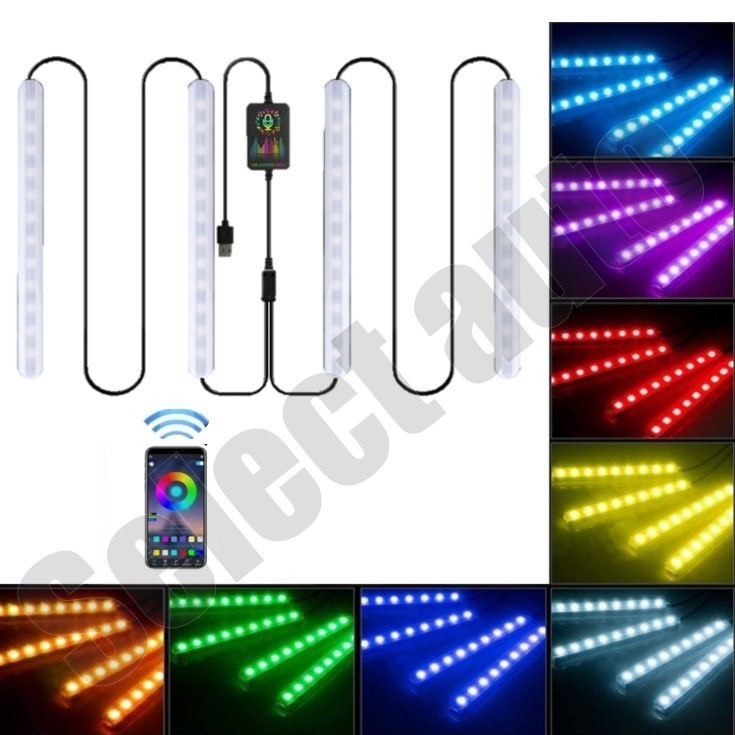 【未使用】送料無料 LED ライト イルミネーション 5050RGB 12LED×4本 48LED 高輝度フットライト 車内装飾 Bluetooth USB式 APPコントロールの落札情報詳細 ...
