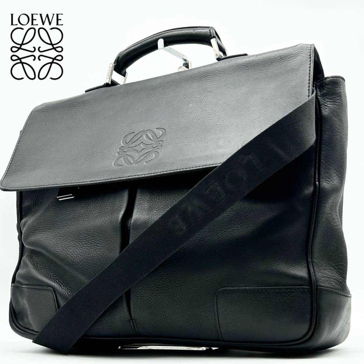 【目立った傷や汚れなし】1円 美品 LOEWE ロエベ 2way ビジネスバッグ ハンド トート ショルダー 鞄 かばん アナグラム レザー 斜め掛け可 A4 PC メンズ ブラックの落札情報 ...