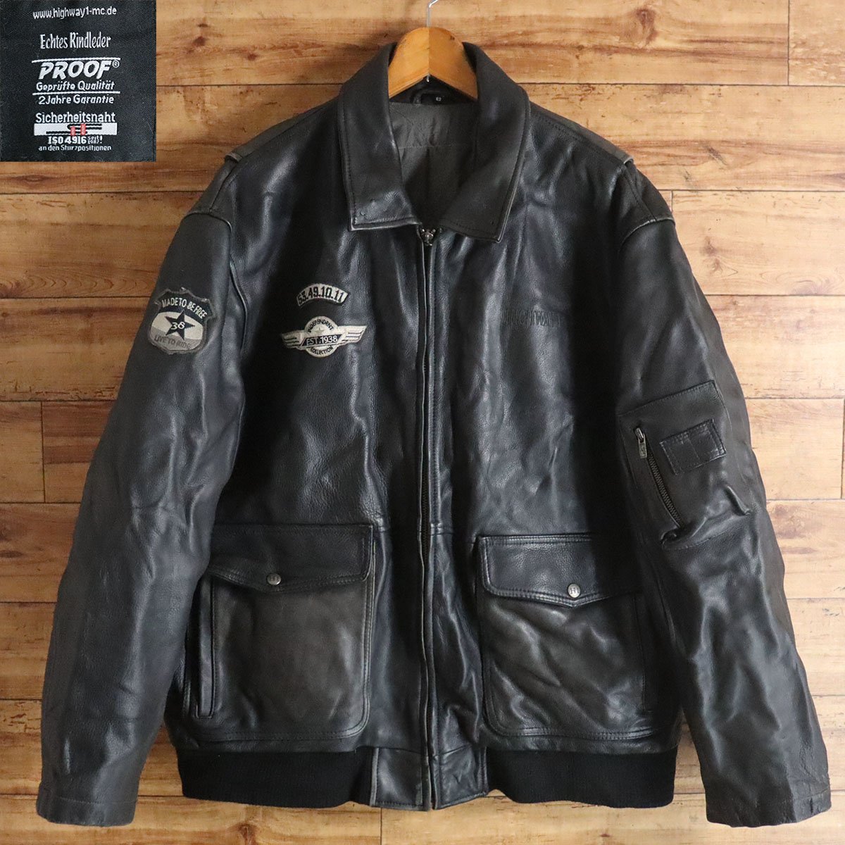 【やや傷や汚れあり】B6S/Y6.9-3 HIGHWAY 1 ハイウェイワン フライトジャケット 本革 レザージャケット G-1 A-2 革ジャン 皮ジャン 62 ブラックの落札情報詳細 ...
