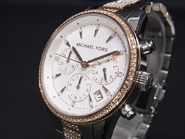 【目立った傷や汚れなし】1円 稼働品 美品 MICHAEL KORS マイケルコース MK-6651 SS ラインストーン クォーツ 5気圧 ...