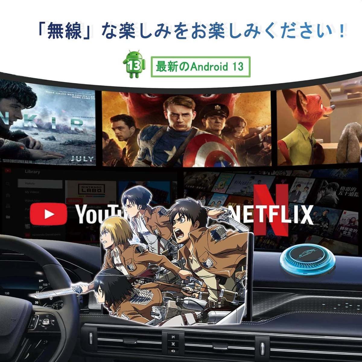 【未使用】KULU BOX CarPlay AI Box アダプター nanoSIM対応 Android13.0 CarPlayアダプタ ...