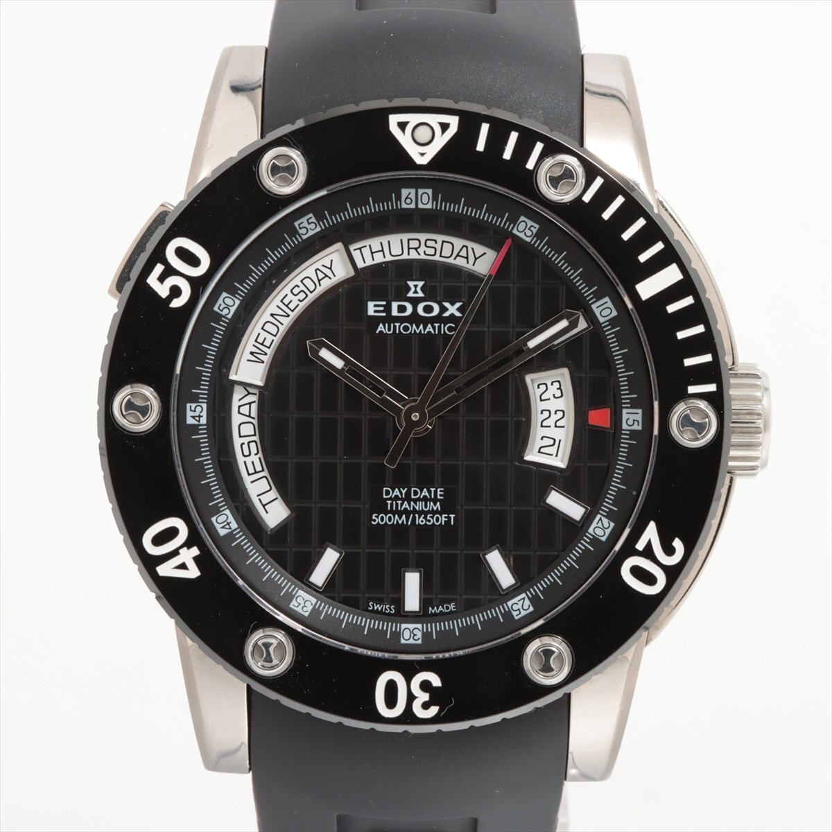【やや傷や汚れあり】 1円 ～ 正規 中古品 参定20.9万 エドックス EDOX クラス1 デイデイト 83005 箱保 チタン ラバー ブラック 黒 ダイバーズ メンズの落札情報詳細 ...