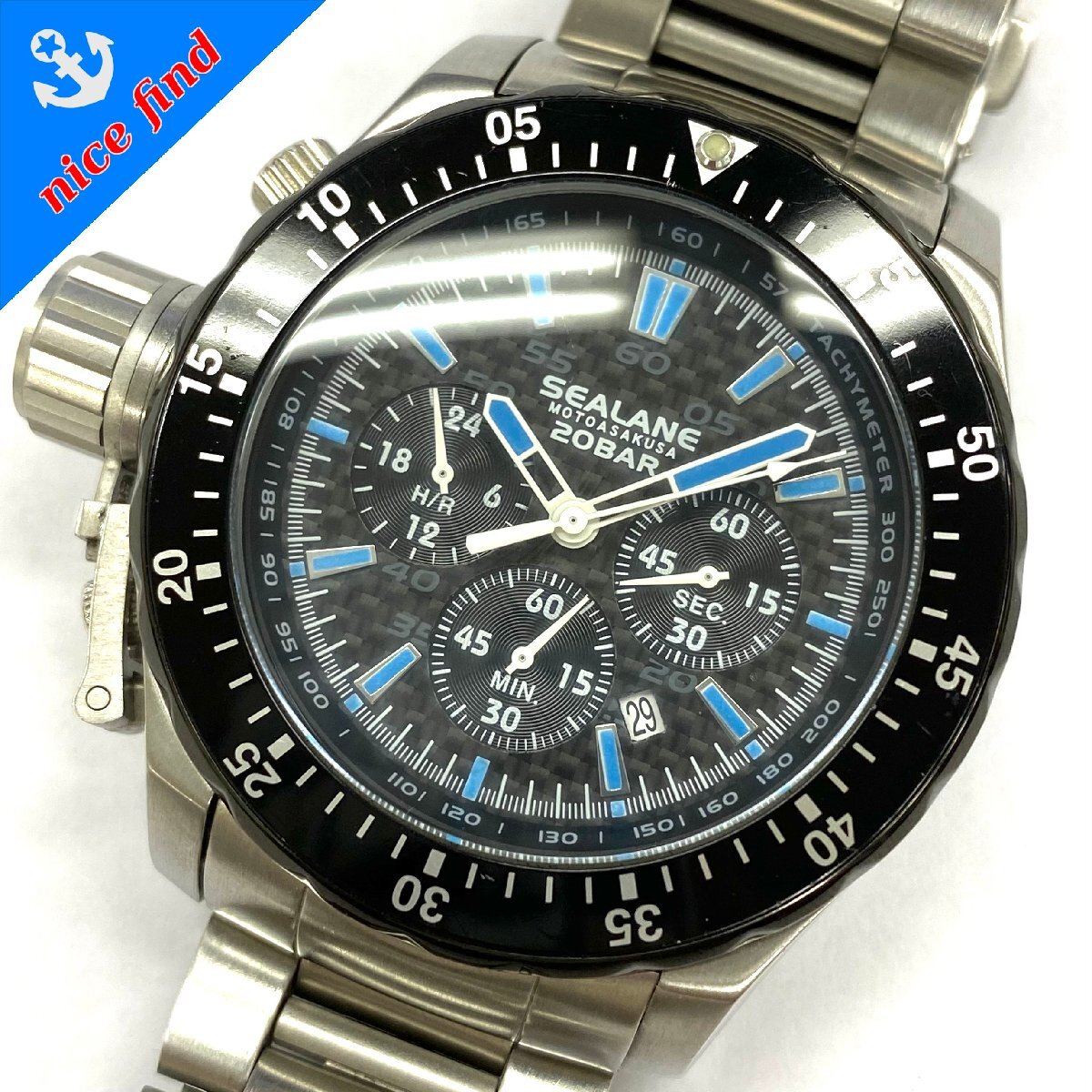 【全体的に状態が悪い】 シーレーン SEALANE 1/5秒クロノグラフ SE55-MBB クォーツ 腕時計 メンズ ウォッチ ブラック文字盤 ...