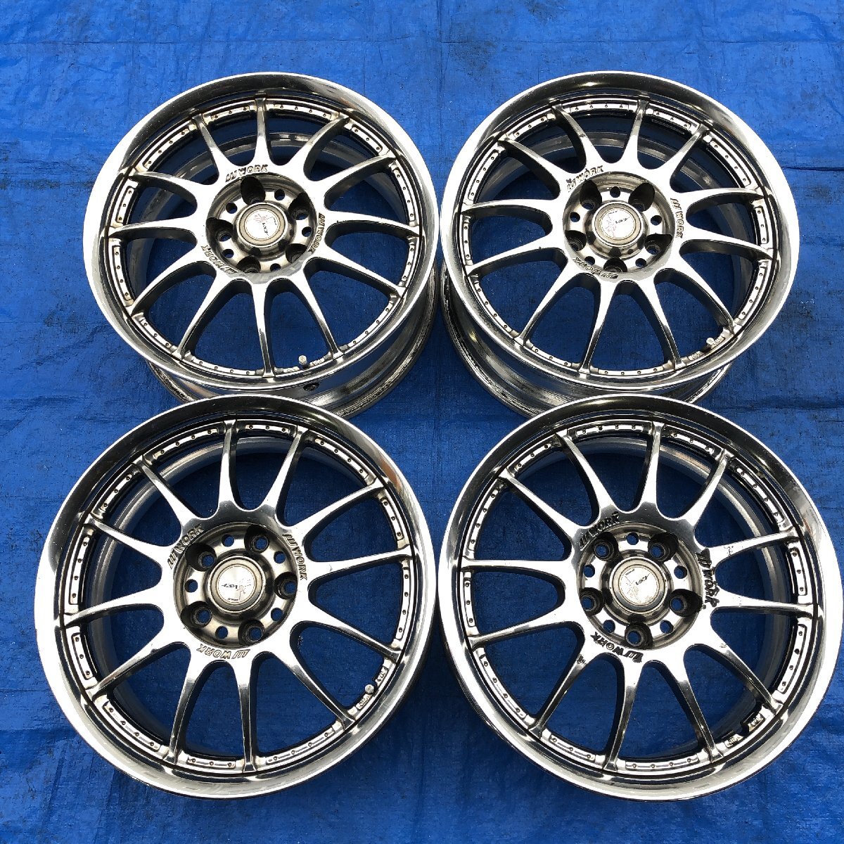 【やや傷や汚れあり】[24W00647K] WORK XSA XS2 戦 イクサ アルミホイール 17×7JJ +45 17インチ PCD114.3/5H 4本セットの落札情報詳細 ...