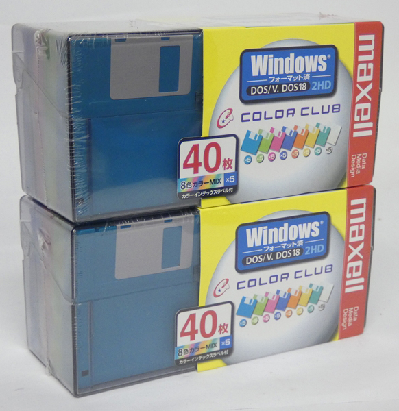 【未使用】 maxell マクセル 3.5インチ2HD FD フロッピーディスク 40枚×2箱 合計80枚 ② COLOR CLUB Windows DOS/V DOS18 MFHD18CC ...