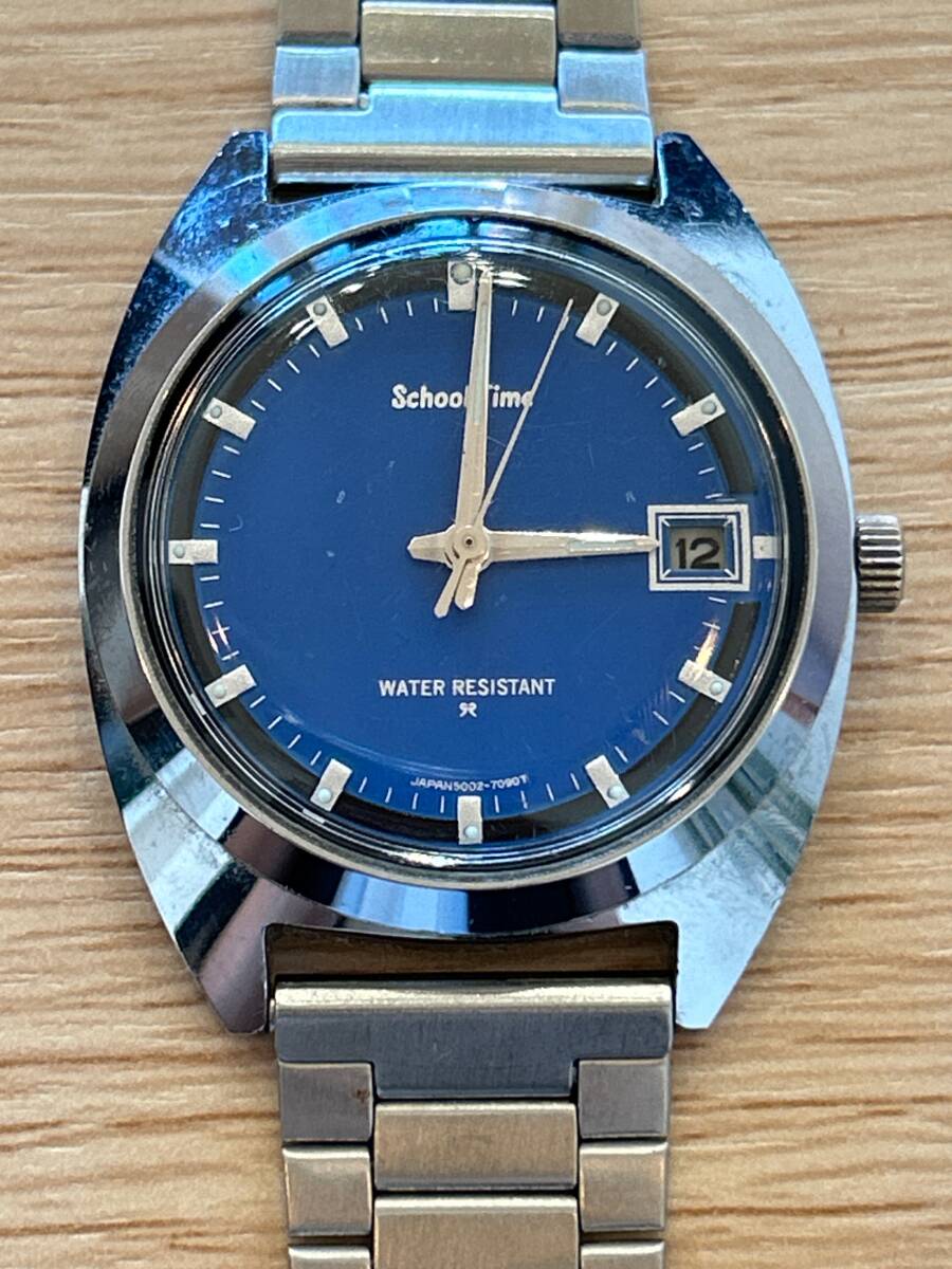 【傷や汚れあり】＊4238 動作品 SEIKO School Time セイコー スクールタイム 5000-7010 腕時計 メンズ 青文字盤 ...