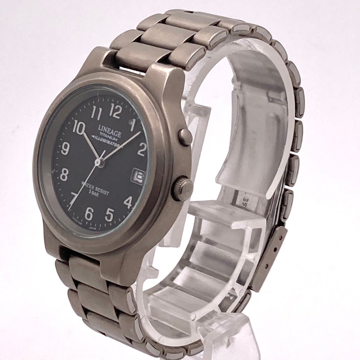 【全体的に状態が悪い】CASIO カシオ LINEAGE LIN-100 チタン ブラック デイト クォーツ メンズ腕時計 ジャンク 9-48 ...
