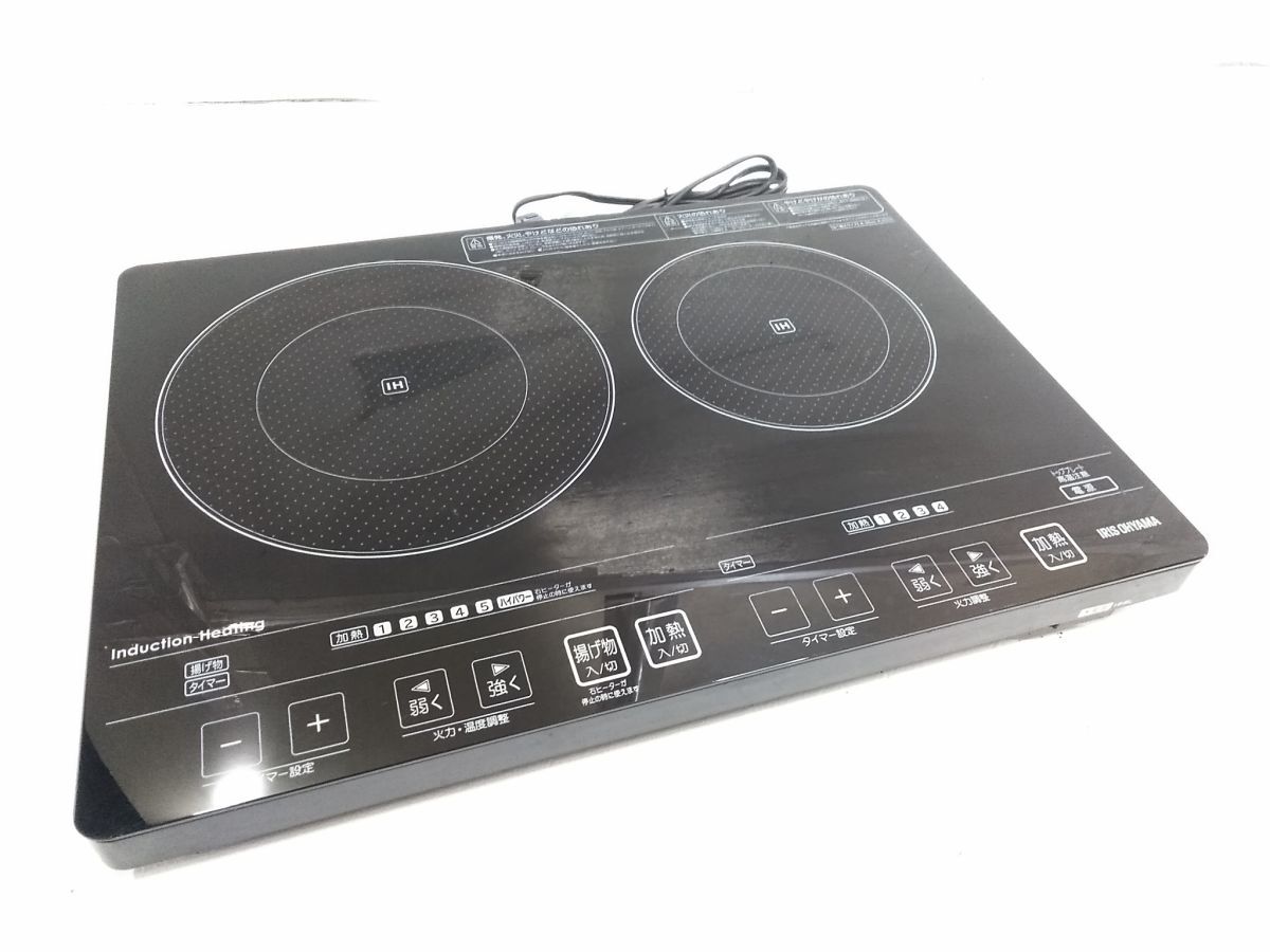 【やや傷や汚れあり】 動作品 アイリスオーヤマ IRIS OHYAMA EIH1470-B IHクッキングヒーター IH ブラック 2口 ...