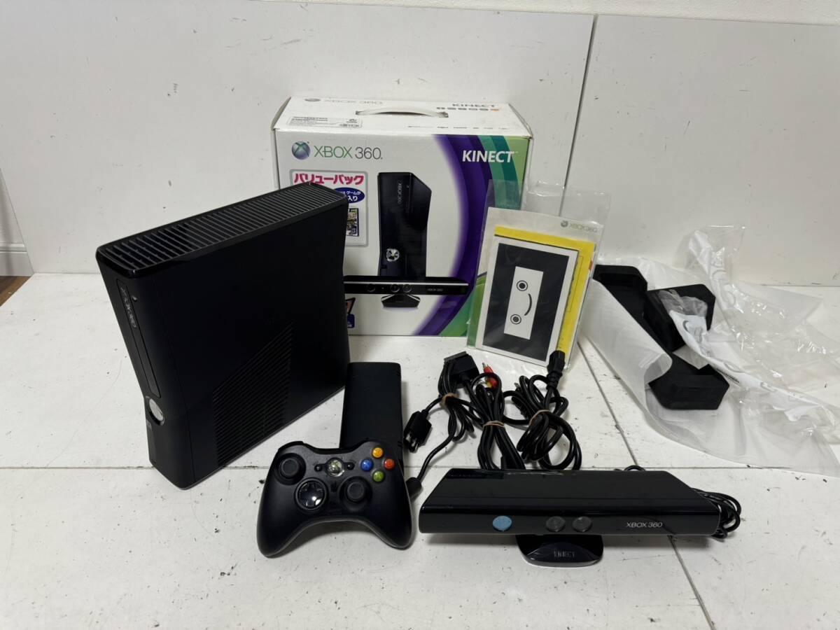 【やや傷や汚れあり】【Microsoft Xbox360 S 本体 スリムタイプ リキッドブラック HDD 250GB HDMI端子搭載 AVケーブル コントローラー キネクトセンサーの落札 ...