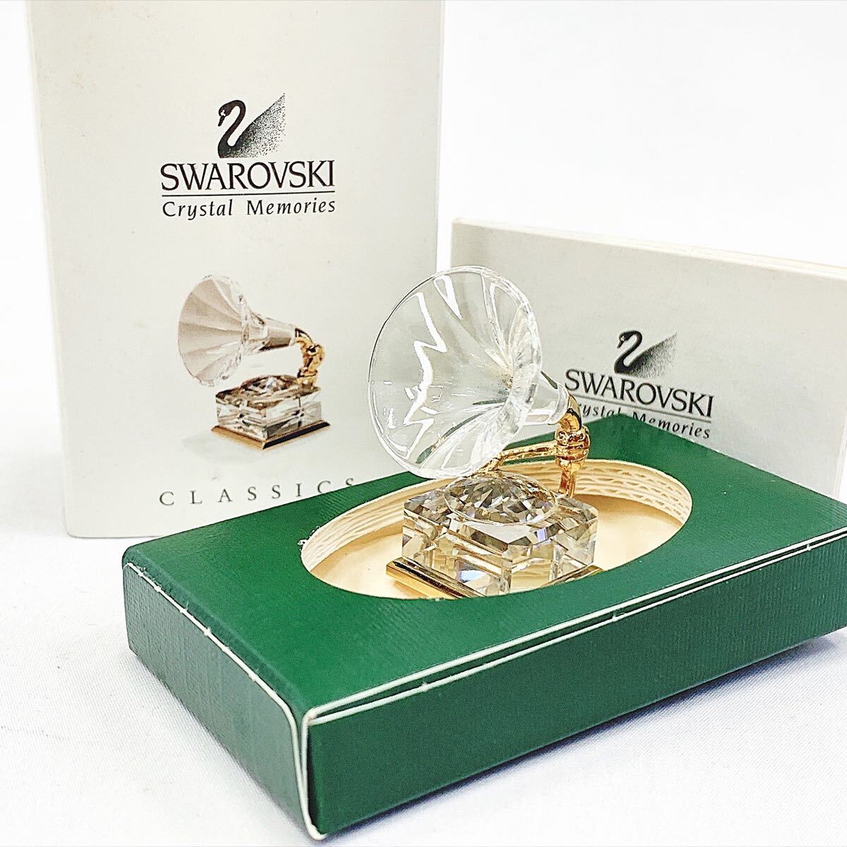 【目立った傷や汚れなし】美品 SWAROVSKI スワロフスキー クリスタルメモリーズ オブジェ 蓄音機 置物 インテリア 191600 箱 ...