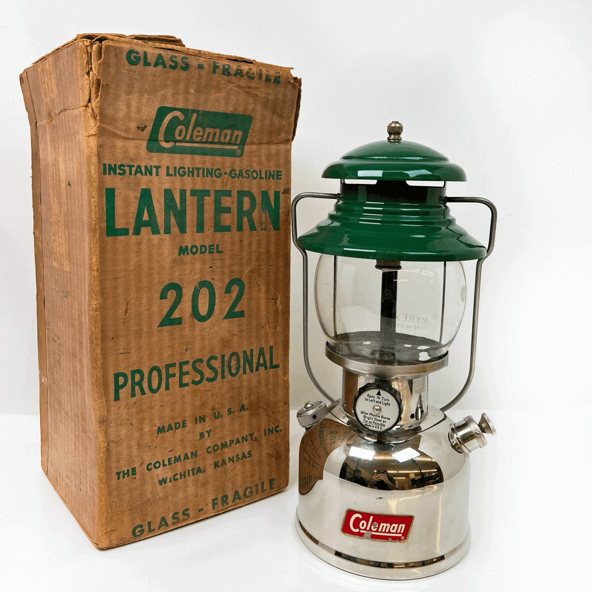 【目立った傷や汚れなし】【美品】コールマンランタン202プロフェッショナル 箱あり 1955年5月 グリーンサンシャイングローブ Coleman ビンテージ （K368）3の落札情報詳細 ...