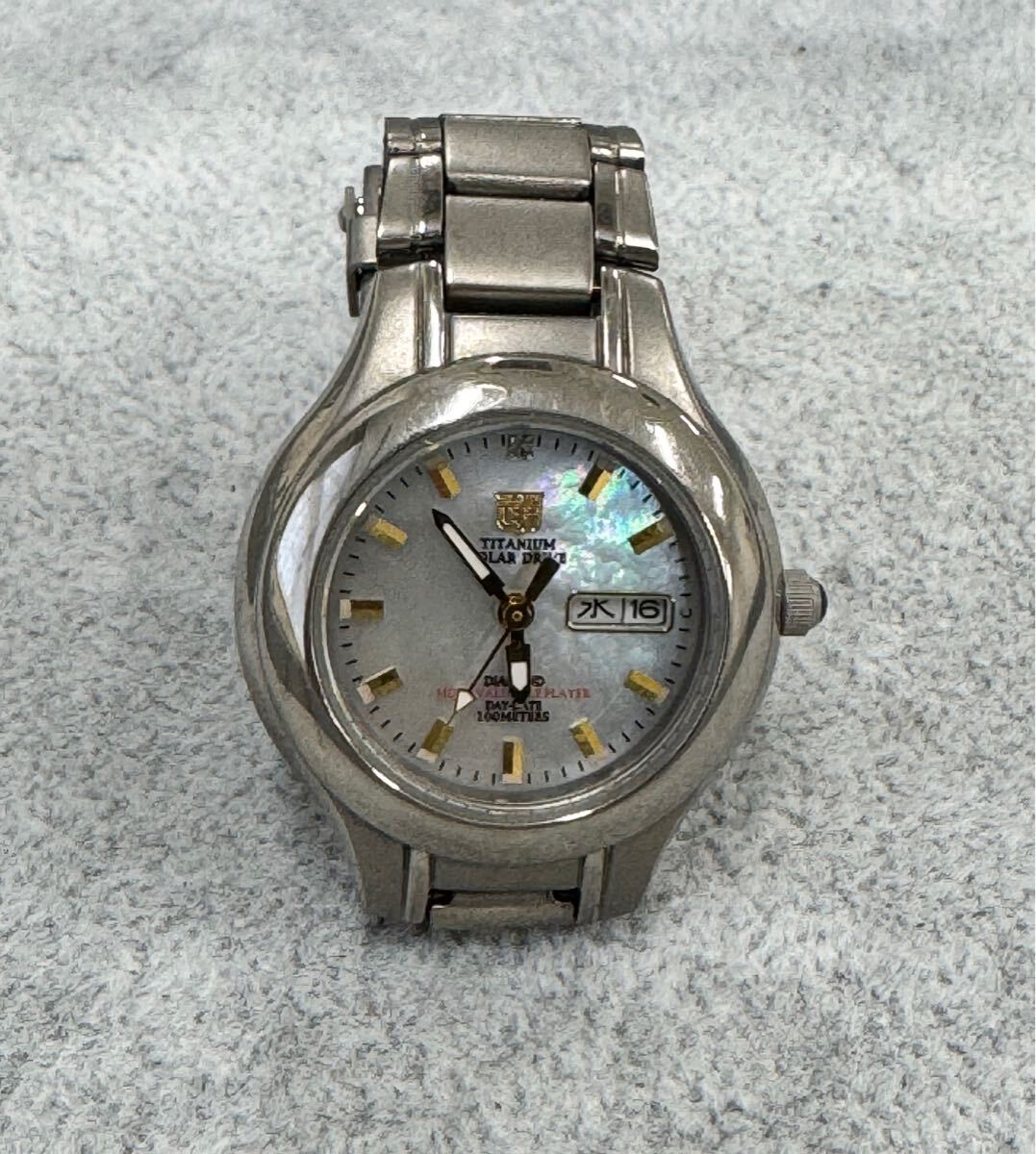 【目立った傷や汚れなし】【1円スタート！】稼働品 ELGIN TITANIUM SOLAR DIAMOND エルジン 腕時計 デイデイト 美品 ...