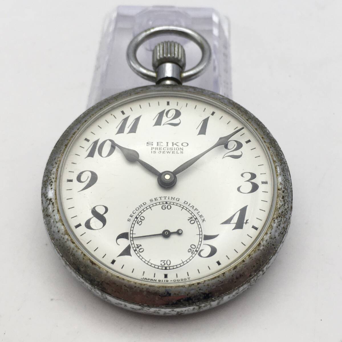 【全体的に状態が悪い】 S2501-242 SEIKO/セイコー PRECISION プレシジョン SECOND SETTING DIAFLEX 15石 2針 手巻き式 懐中時計 9119 ...