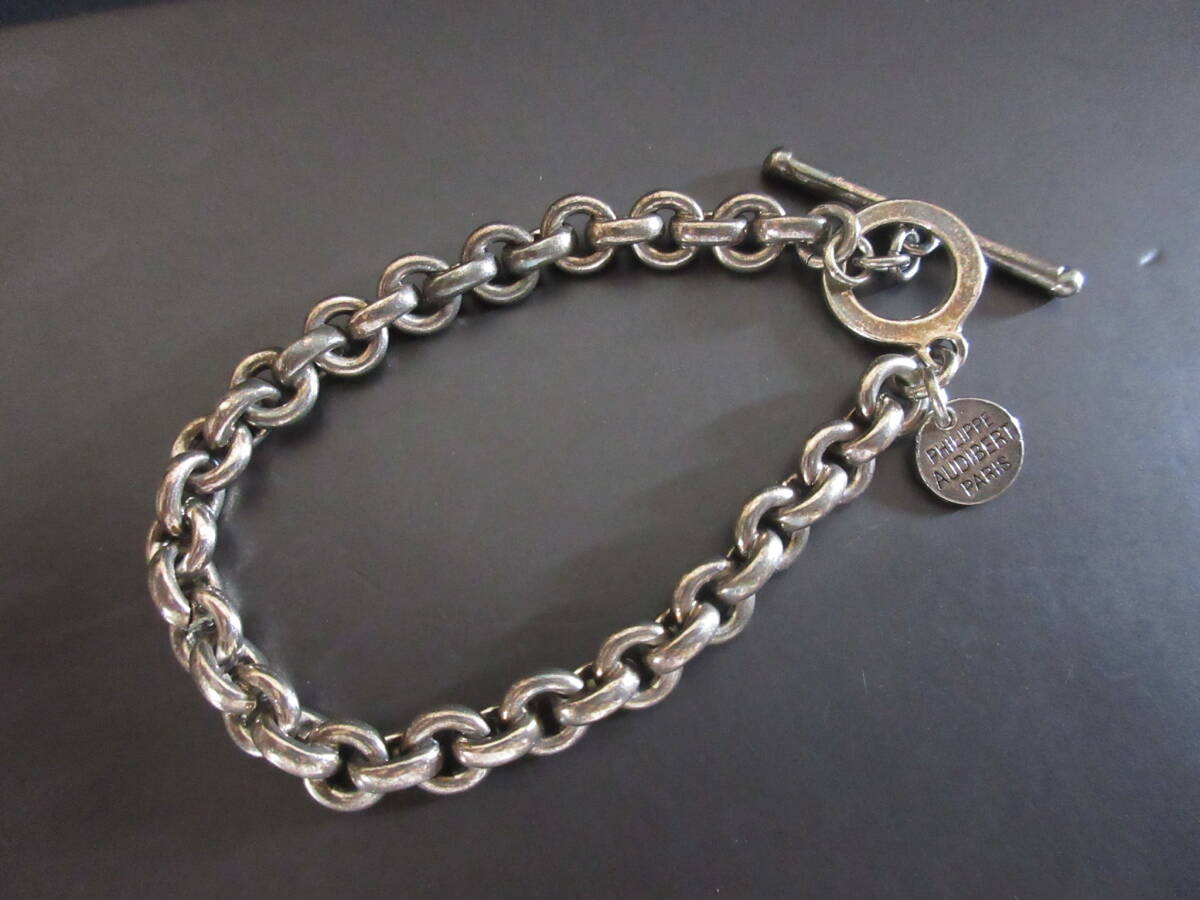 【やや傷や汚れあり】＊100円～【PHILIPPE AUDIBERT PARIS】フィリップ オーディベール シルバー素材 シルバーカラー メンズブレスレット 総重量 18.41g＊K-56の ...