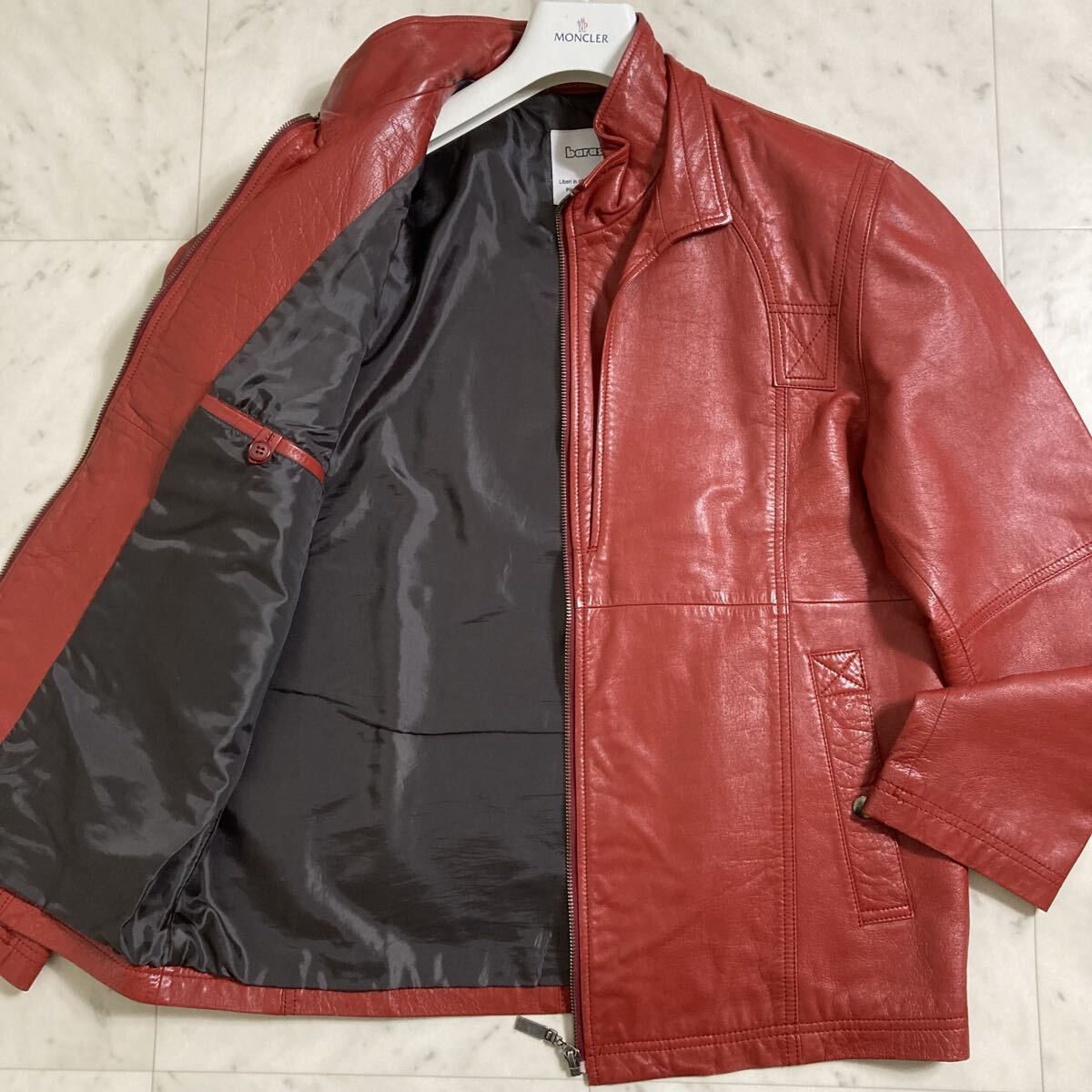 【目立った傷や汚れなし】希少カラー 良品/Lサイズ バラシ barassi レザー ジャケット レイヤード ジップアップ ブルゾン ラムレザー ...