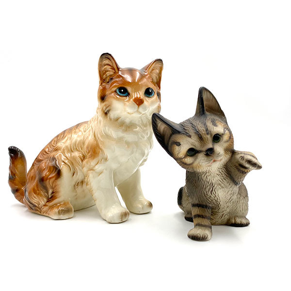 M11071 ネコ 置物 2体セット アニマル キャット インテリア雑貨 ガーデニング 陶器 レジン Cat 子猫 オブジェ 飾り 札幌発の ...