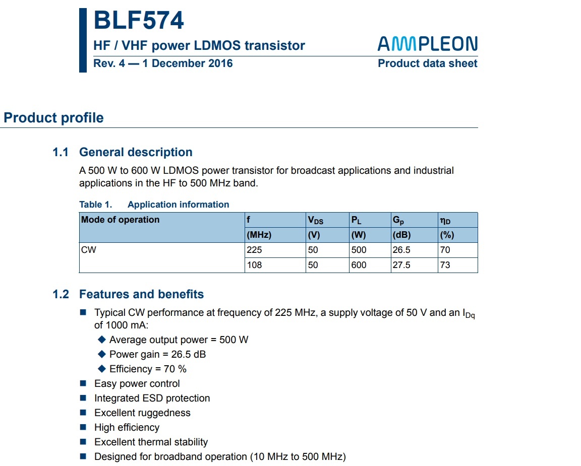 【50MHz 500Wリニアアンプ 雑誌・記事掲載】Ampleon LDMOS FET BLF574の落札情報詳細 - Yahoo ...