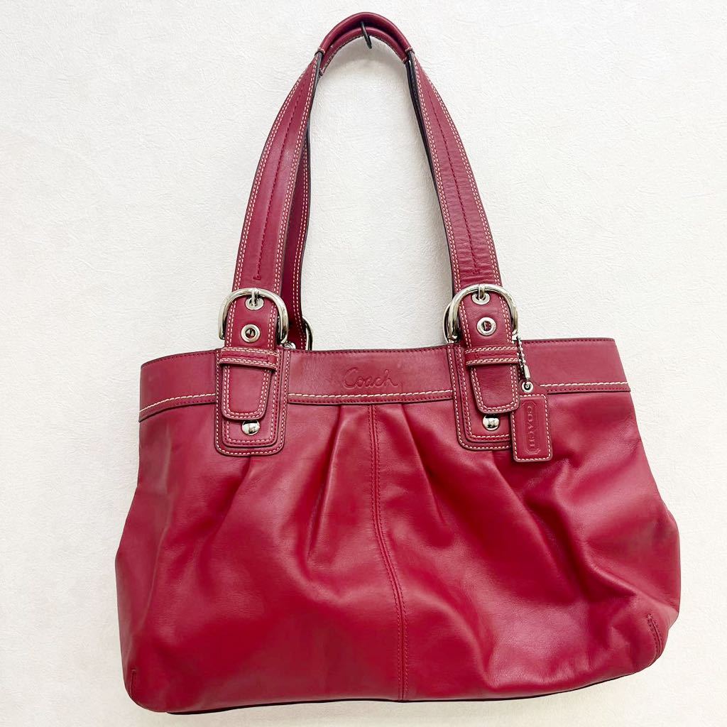 【目立った傷や汚れなし】コーチ COACH ショルダーバッグ レディース レッド 赤 レザー シルバー金具 F13733 約H29×W37× ...