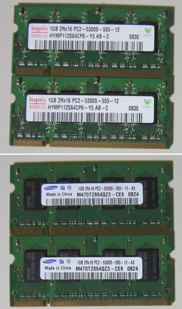 【傷や汚れあり】3133 ノート用メモリ Pc2 5300 Ddr2 667 1gb 4枚 Hynix Samsungの落札情報詳細